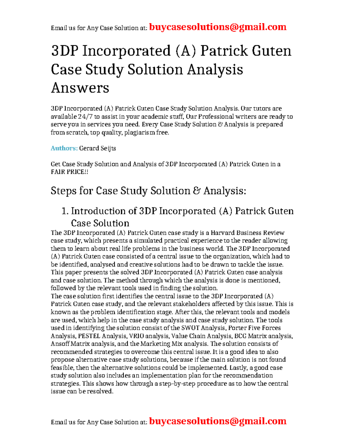 Case Solution 3DP Incorporated (A) Patrick Guten - 3DP Incorporated (A ...