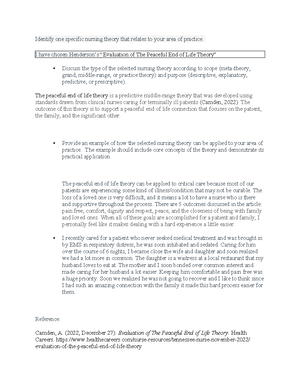 Unit 3 - This is NA - Identify one specific nursing theory that relates ...