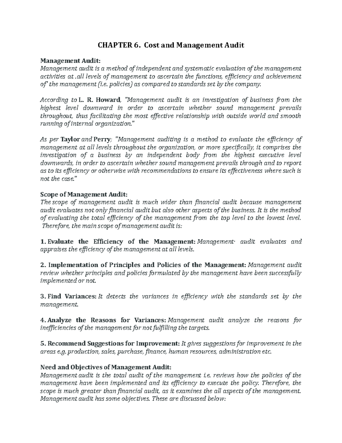 Auditing Chapter 6 - Cost Audit - CHAPTER 6. Cost and Management Audit Management Audit ...