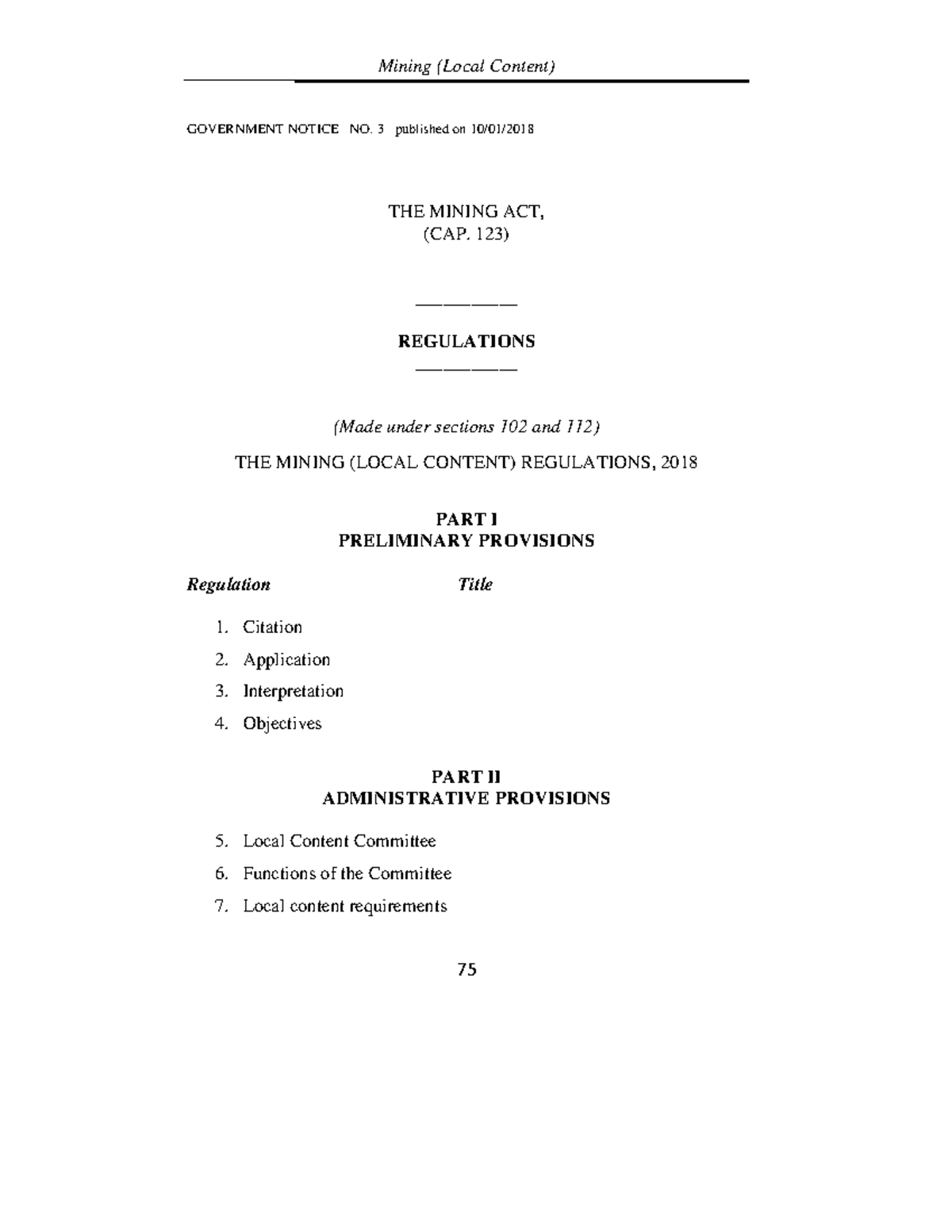 Mining Local Content Regulations 2018 - GN. No. 3 (contd) GOVERNMENT ...