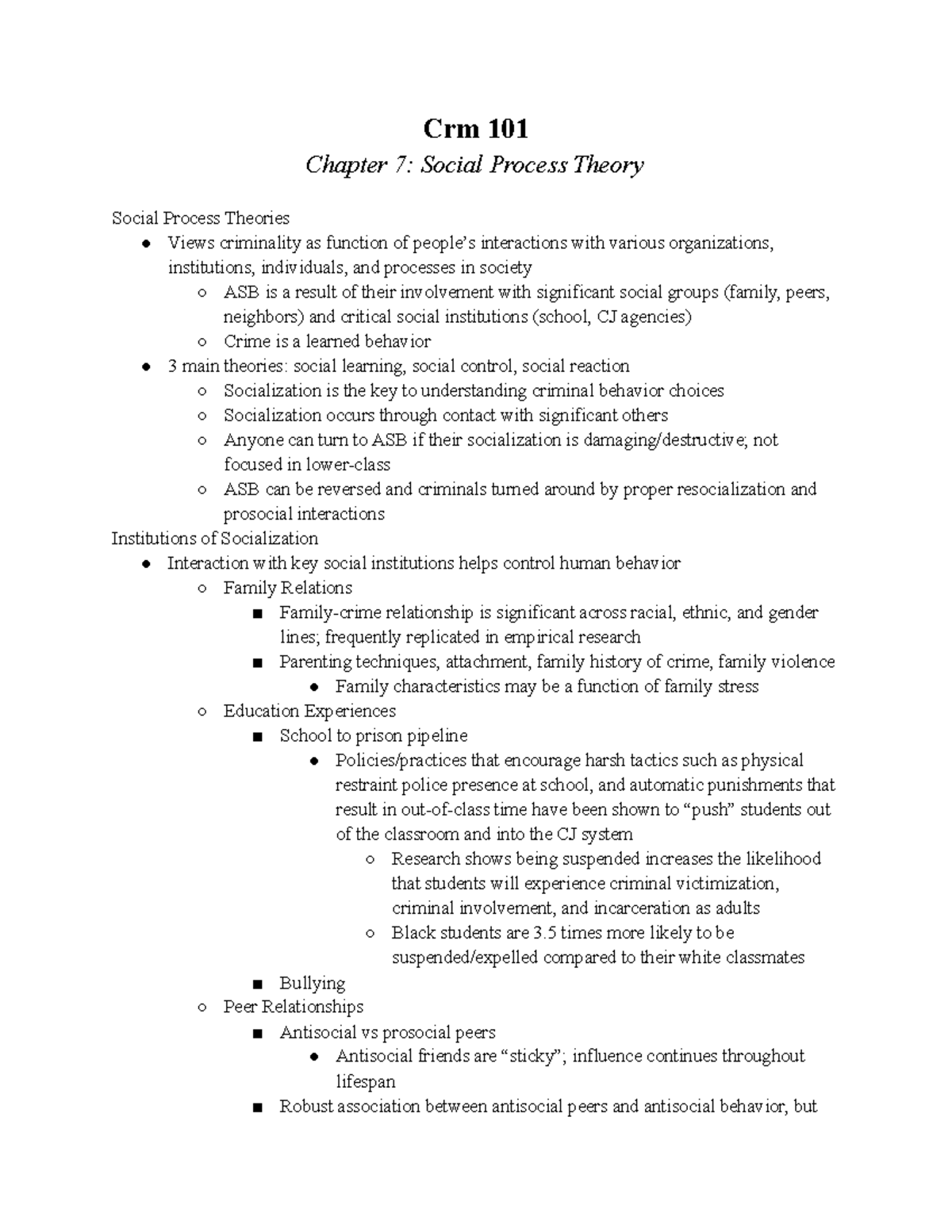 Crm 101 Chapter 7 - Social Process Theory - Crm 101 Chapter 7: Social ...