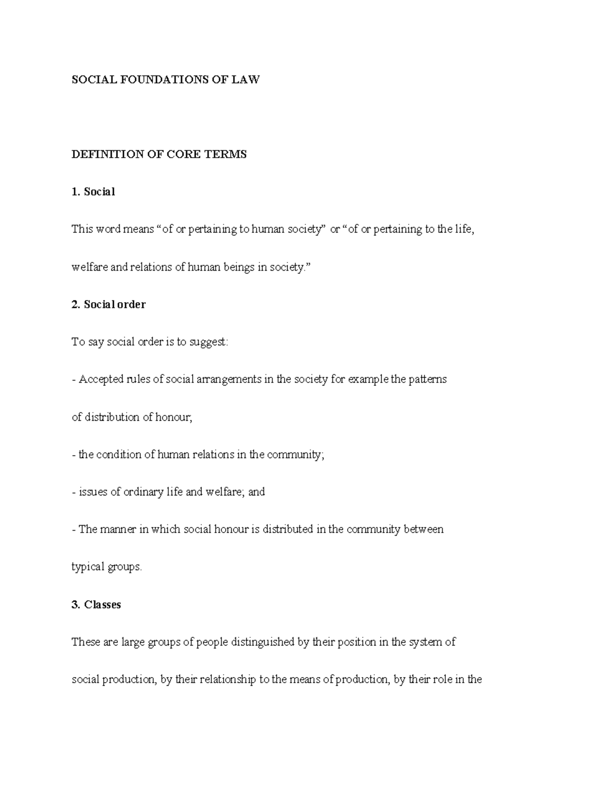 Social Foundations OF LAW Notes - SOCIAL FOUNDATIONS OF LAW DEFINITION ...