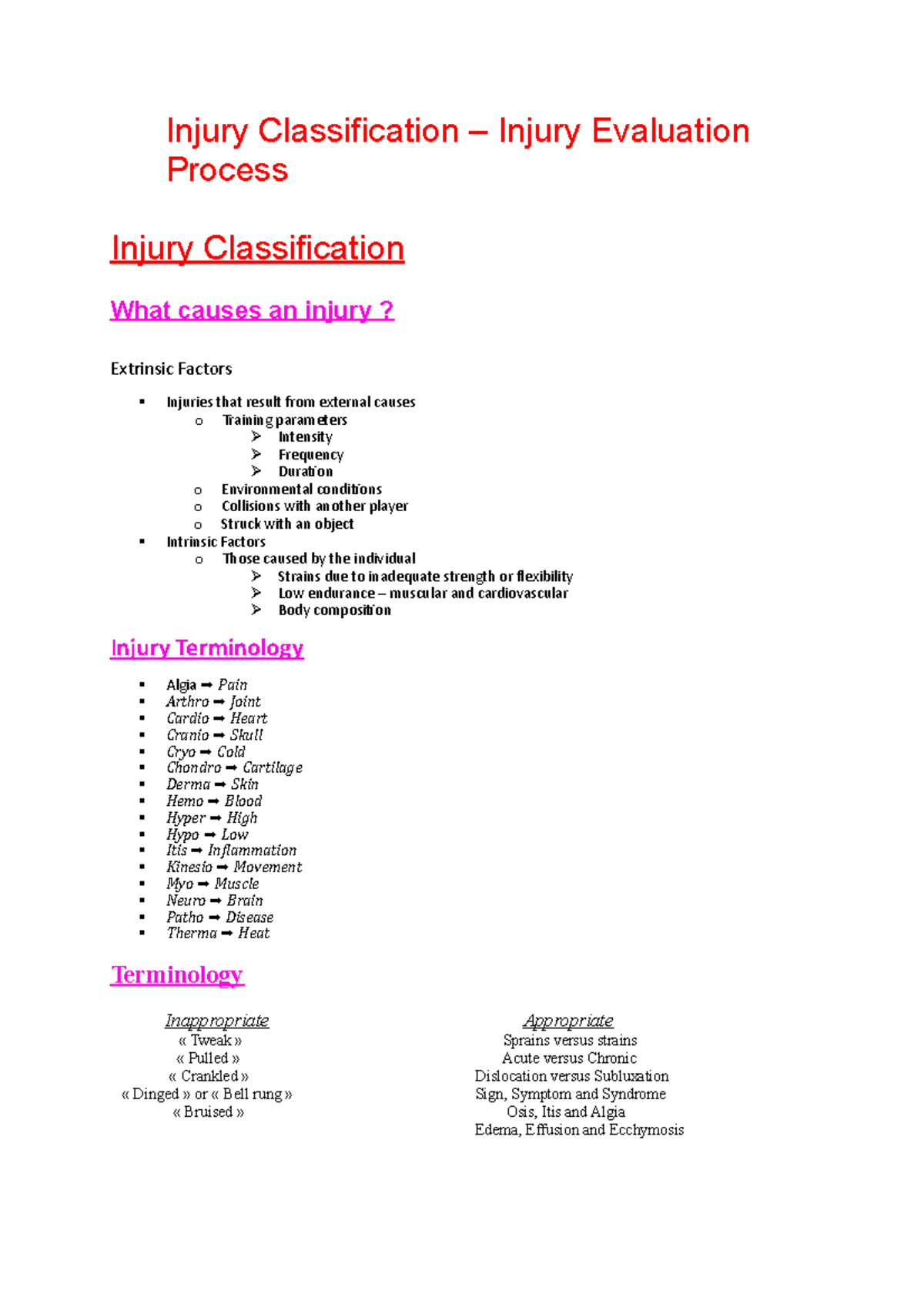 Injury Classifications - Injury Evaluation Process - Injury ...