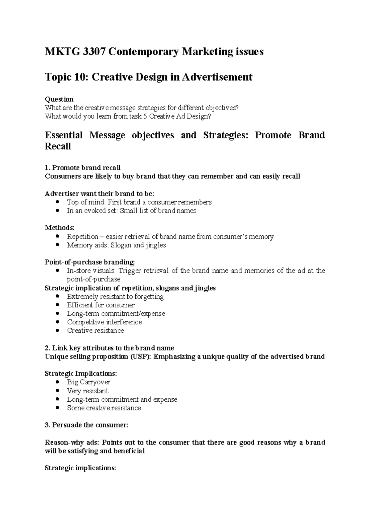MKTG3307 revision - part of them - MKTG 3307 Contemporary Marketing ...