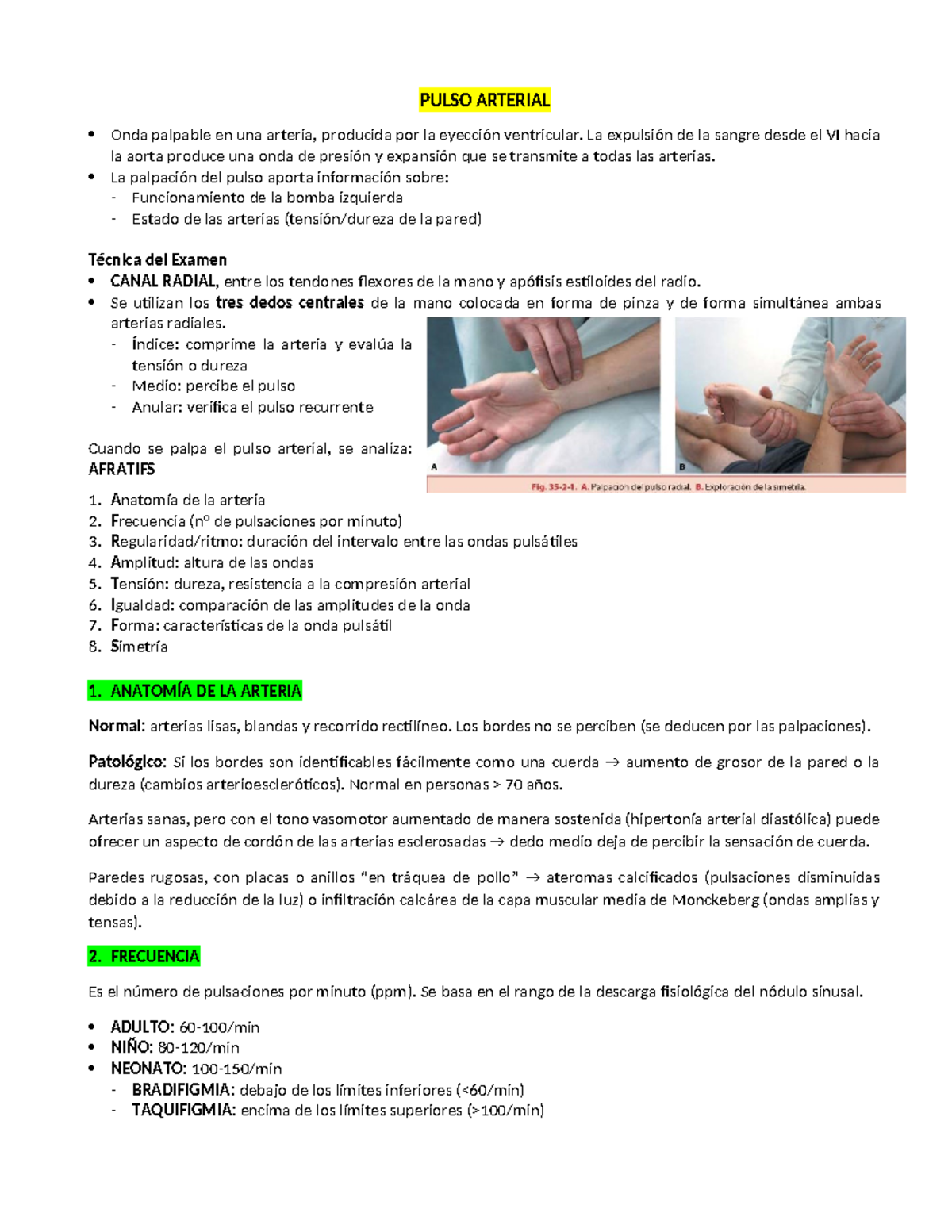 Pulso Arterial - PULSO ARTERIAL Onda palpable en una arteria, producida ...