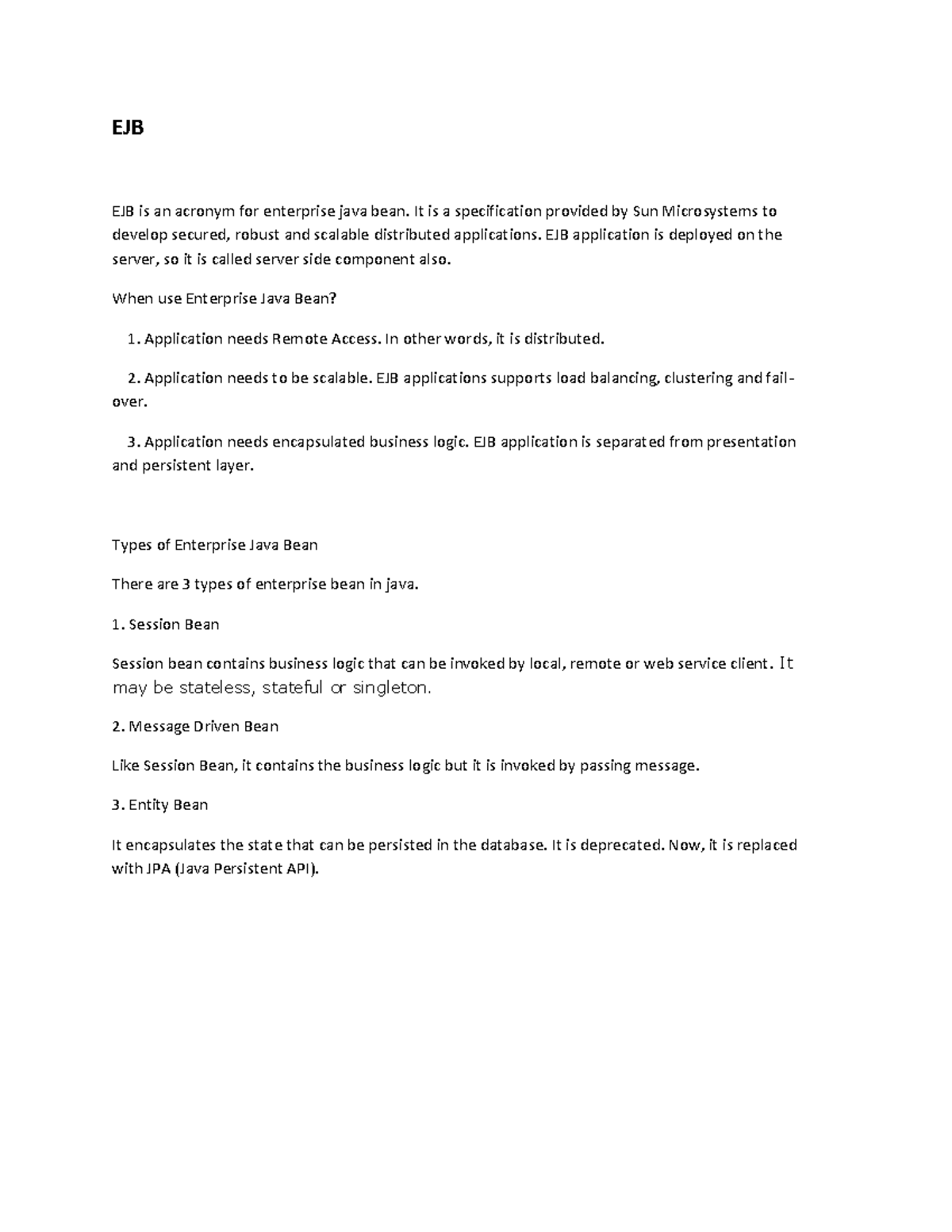 UNIT 4 EJB JDBC - UNIT 4 EJB JDBC - EJB EJB is an acronym for enterprise java bean. It is a ...