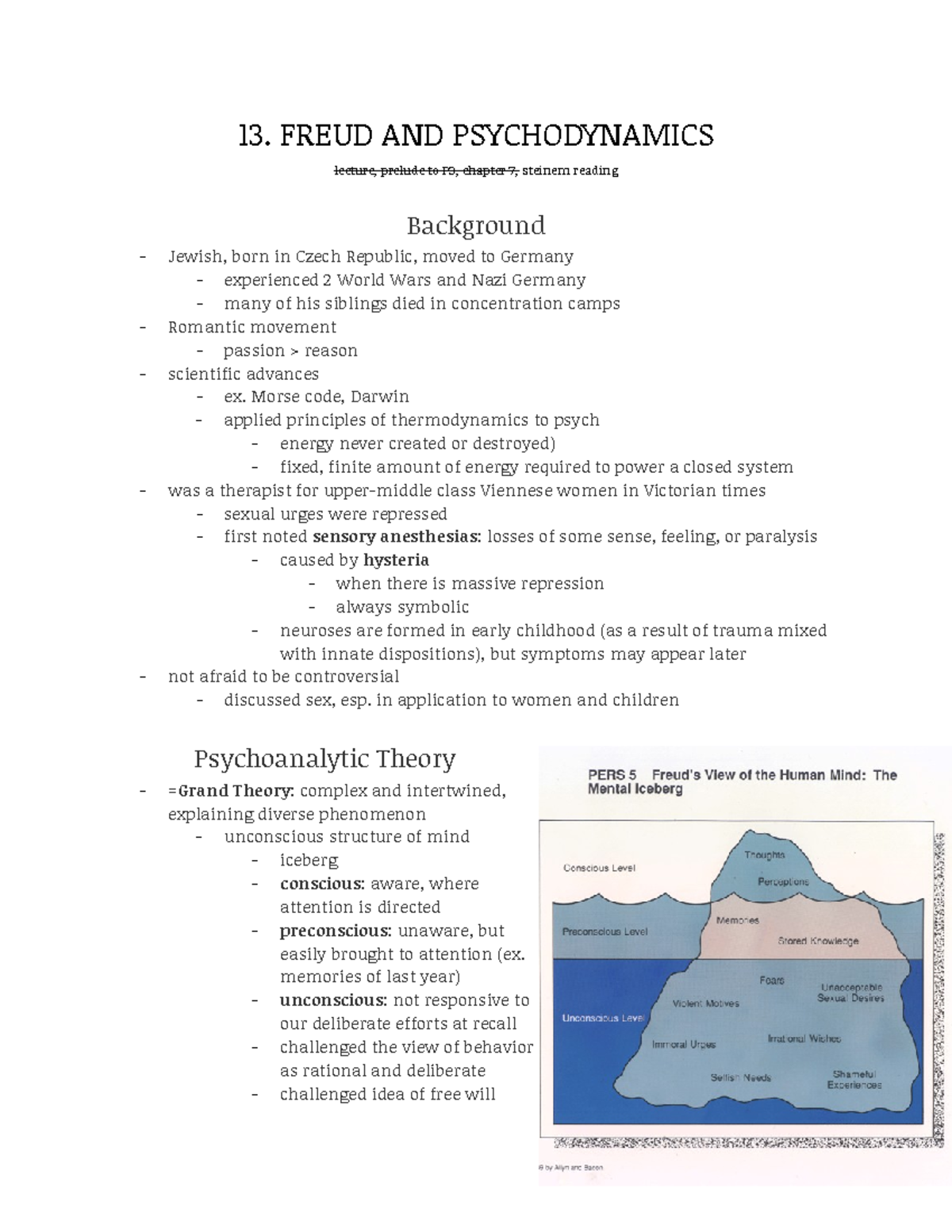 13. Freud and Psychodynamics - 13. FREUD AND PSYCHODYNAMICS lecture ...