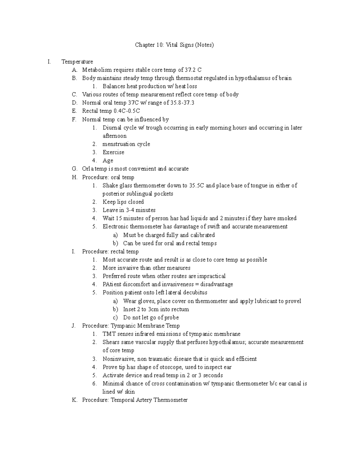 Chapter 10 Vital Signs (Notes) - Chapter 10: Vital Signs (Notes) I ...