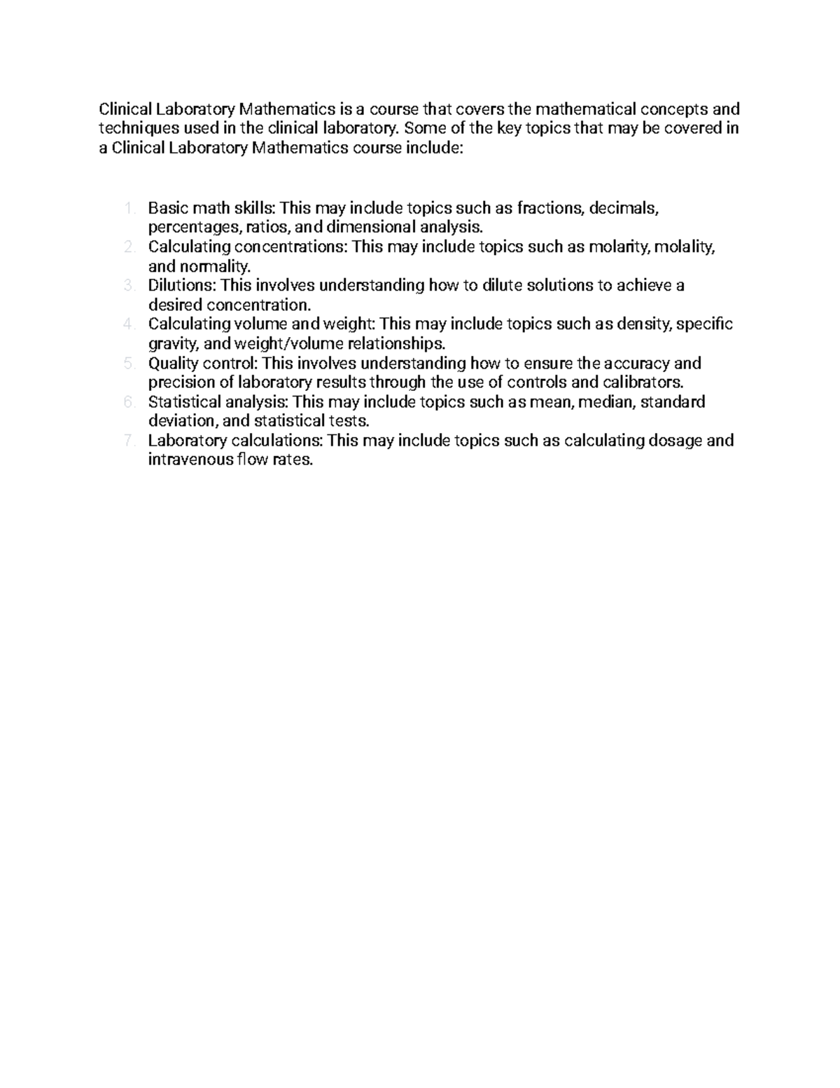 Letter 40 - notes - Clinical Laboratory Mathematics is a course that ...