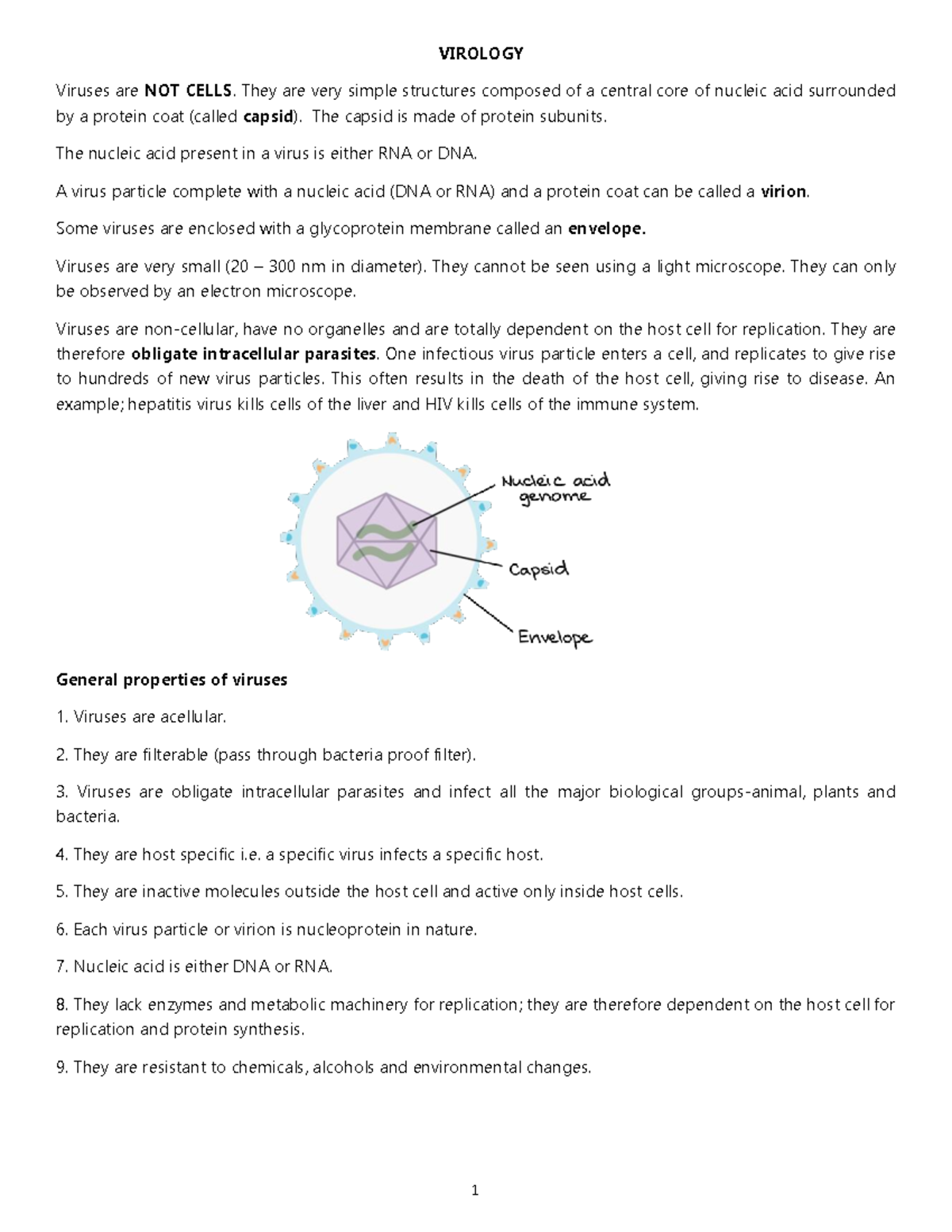 Virology PHA 2221 - class notes bpharm - VIROLOGY Viruses are NOT CELLS ...