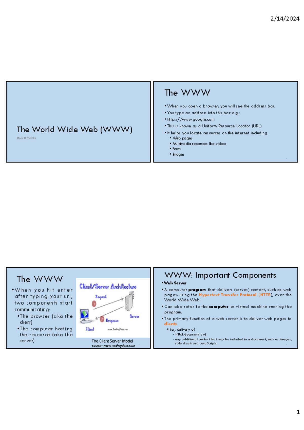 SIT109 Internet Tech 1b - The World Wide Web (WWW) How It Works The WWW • When you open a ...
