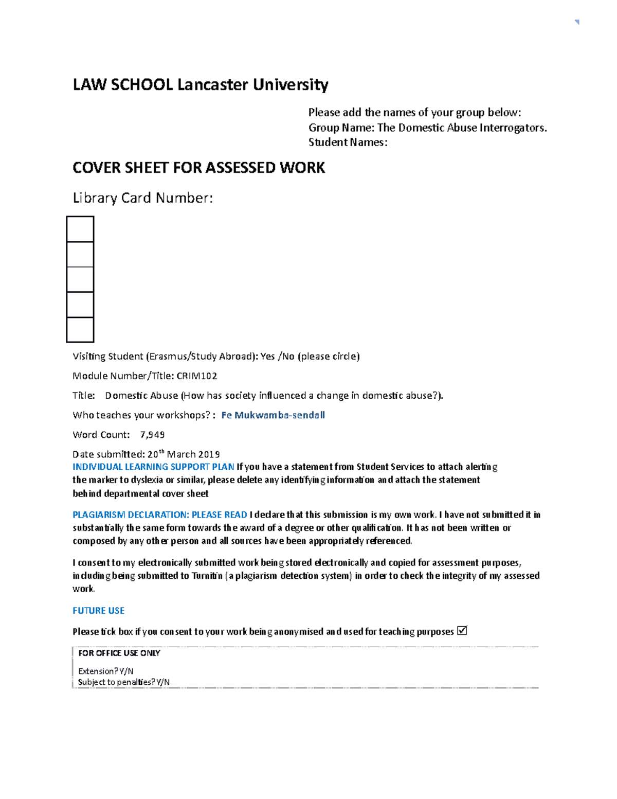 Example portfolio - Criminology practice materials - LAW SCHOOL ...