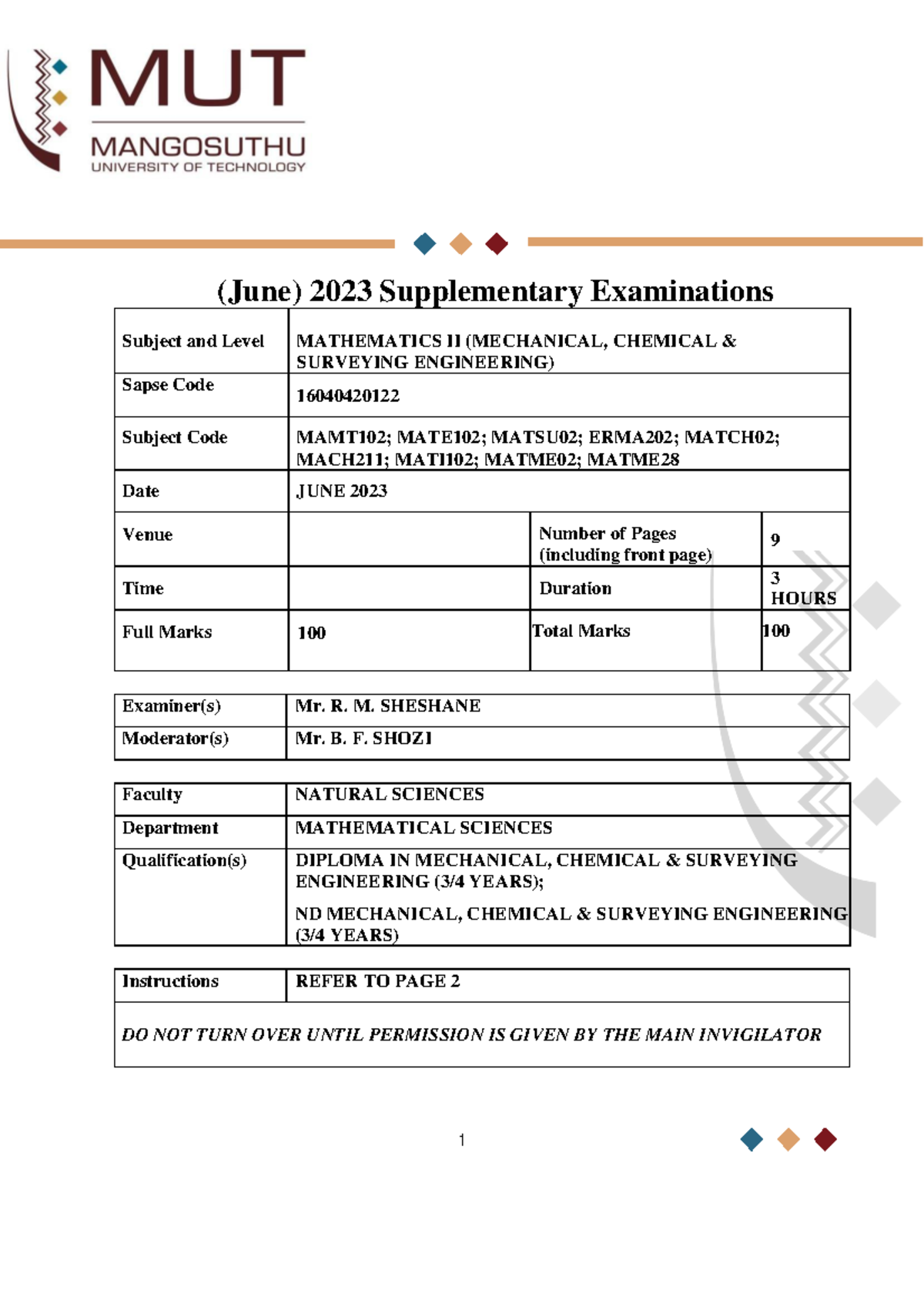 Supplementary EXAM 2023 Paper SEM1 - (June) 2023 Supplementary ...