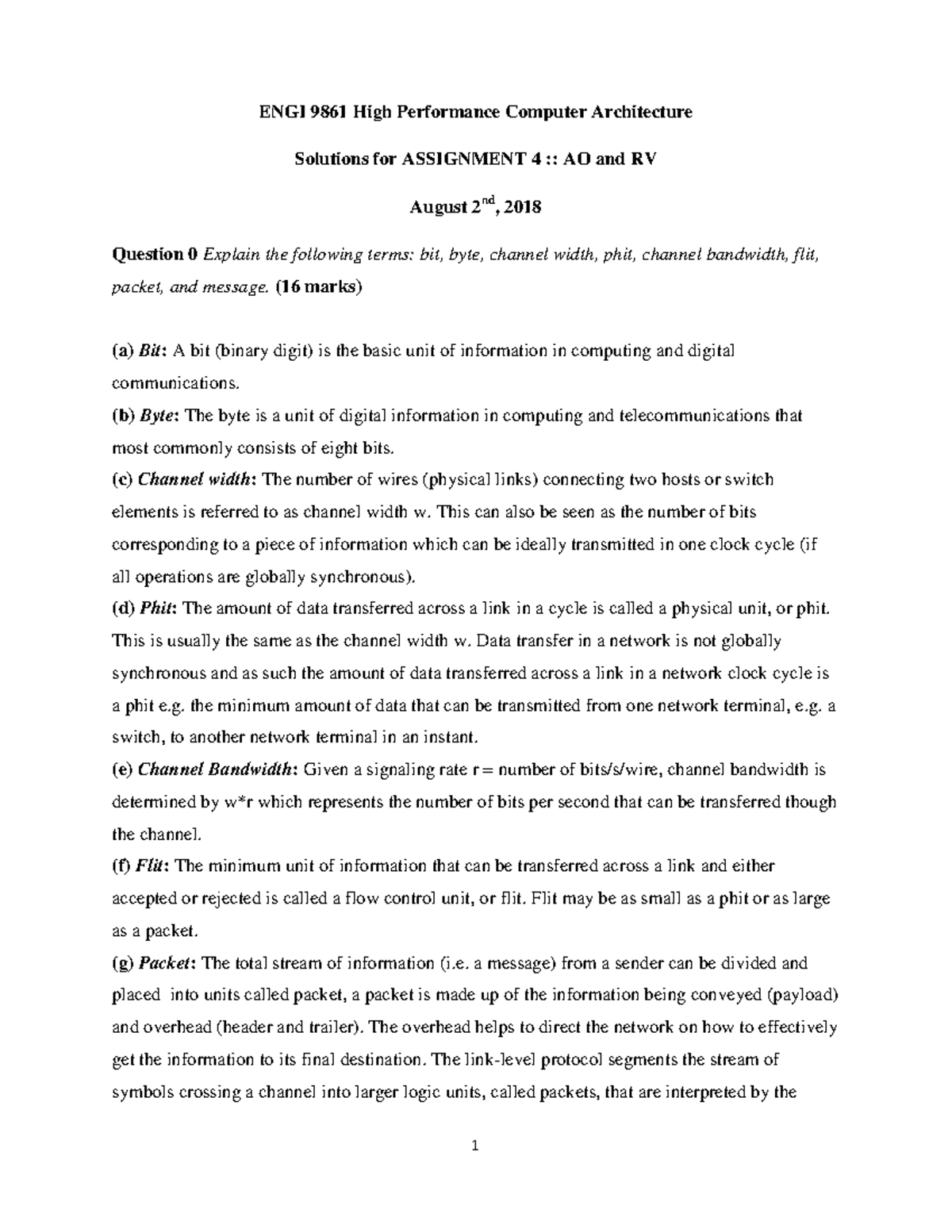 Solutions Assignment #4 - ENGI 9861 High Performance Computer Architecture Solutions for ...