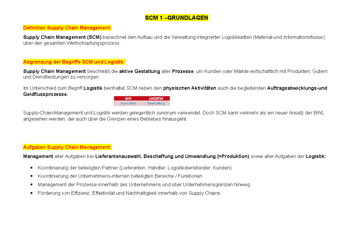 SCM 1 - SUPPLY CHAIN MANAGEMENT 1-8 - SCM 1 –GRUNDLAGEN Definition ...