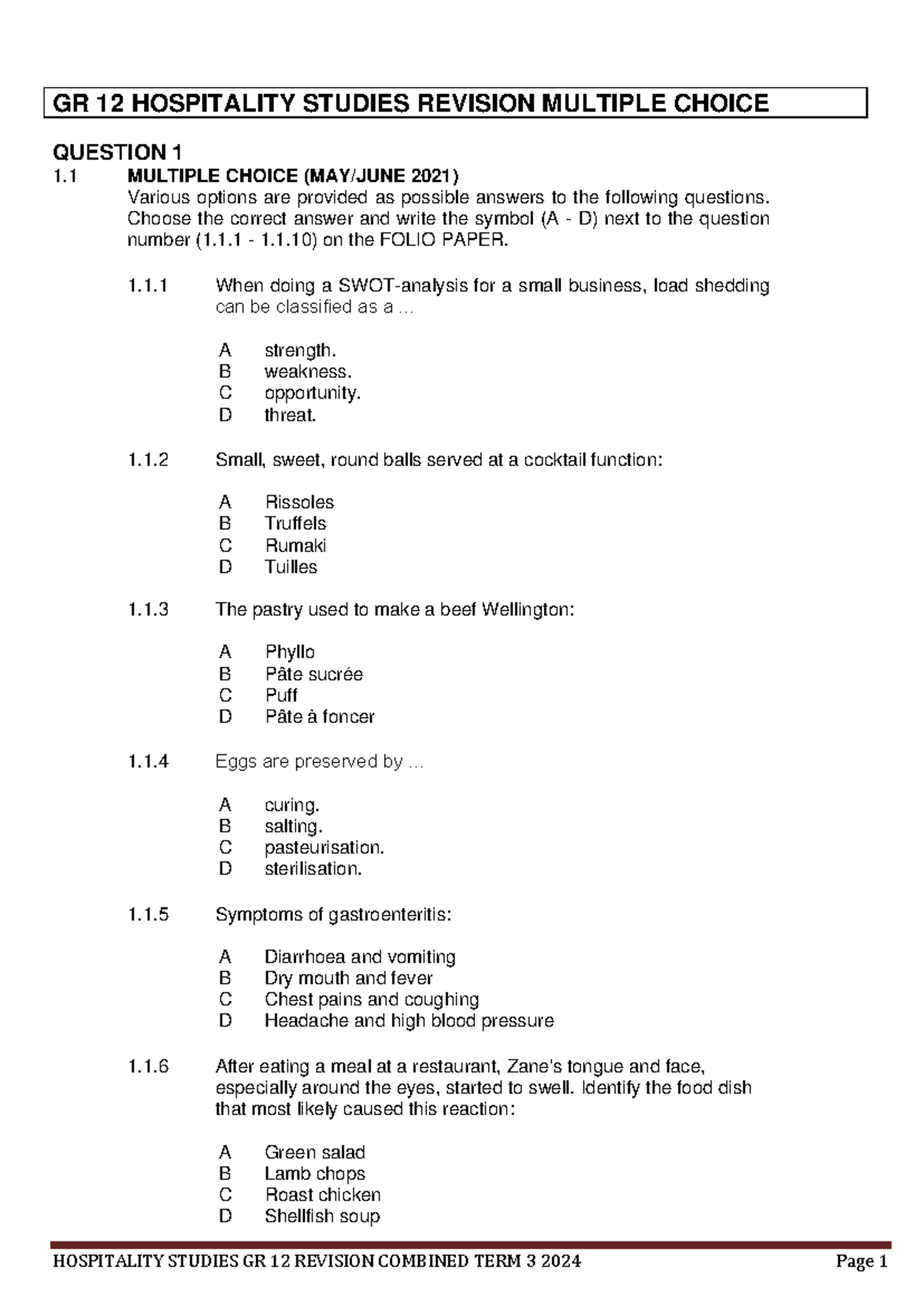 2024 HOSP Revision GR 12 PAST Papers Combined - GR 12 HOSPITALITY ...