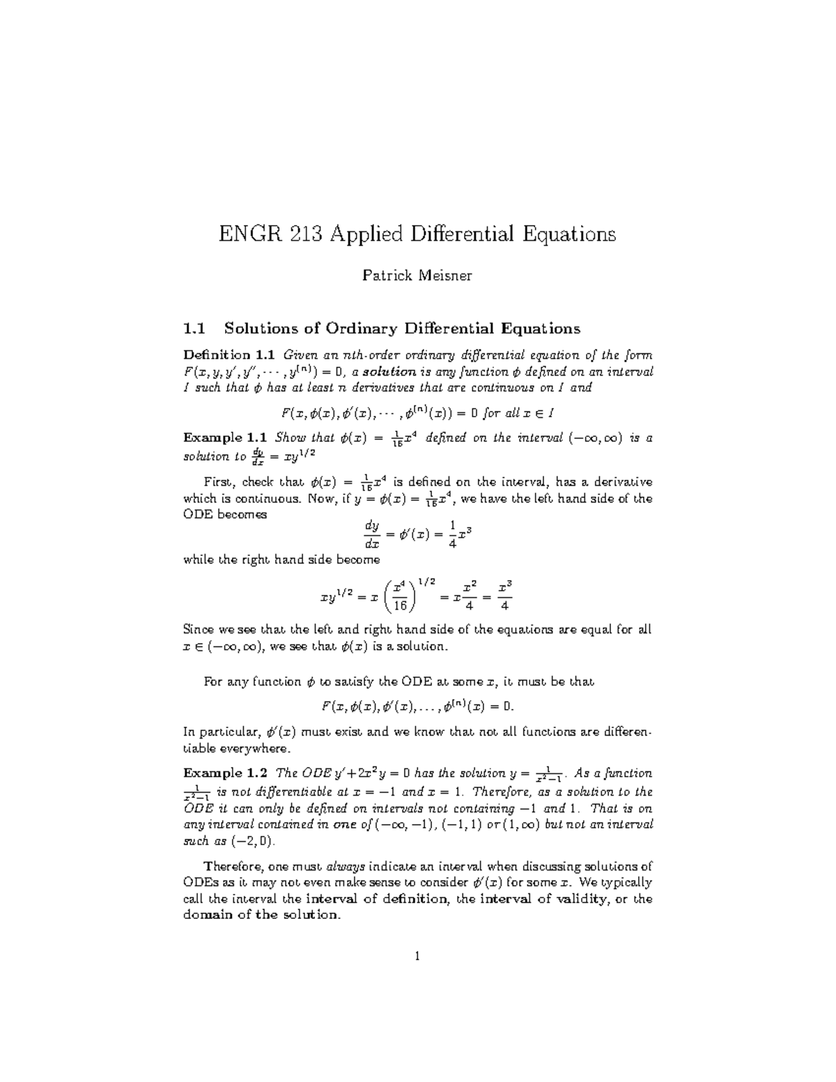 Lecture 2 Notes Awesome Engr 213 Applied Differential Equations