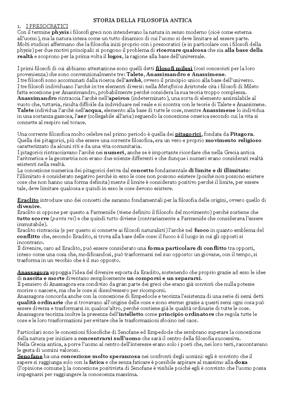 Storia Della Filosofia - STORIA DELLA FILOSOFIA ANTICA 1. I ...