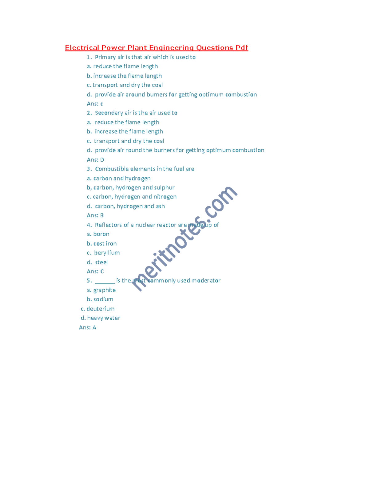 Electrical engineering power plant questions answers - Electrical Power ...