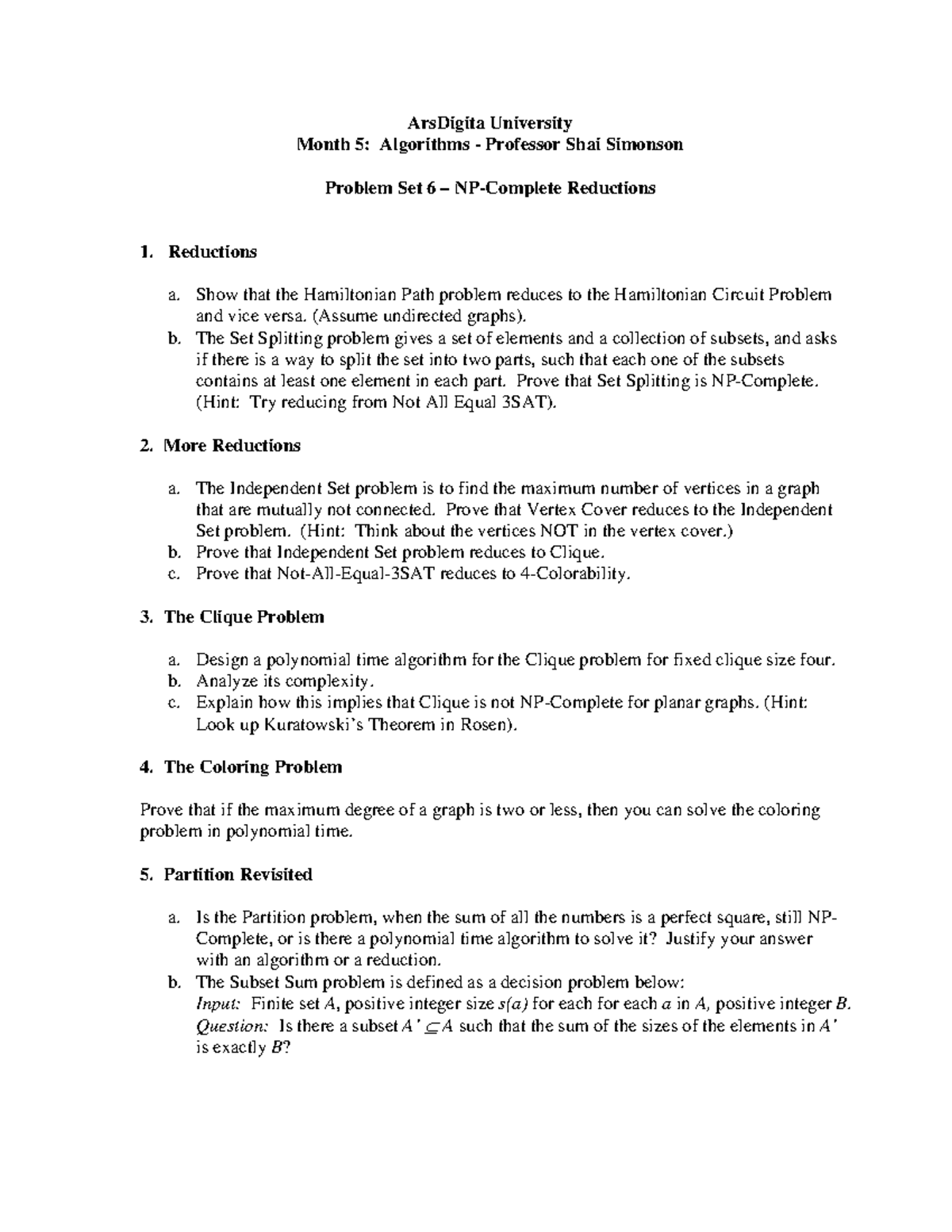 Problem Set 06 - ArsDigita University Month 5: Algorithms - Professor ...