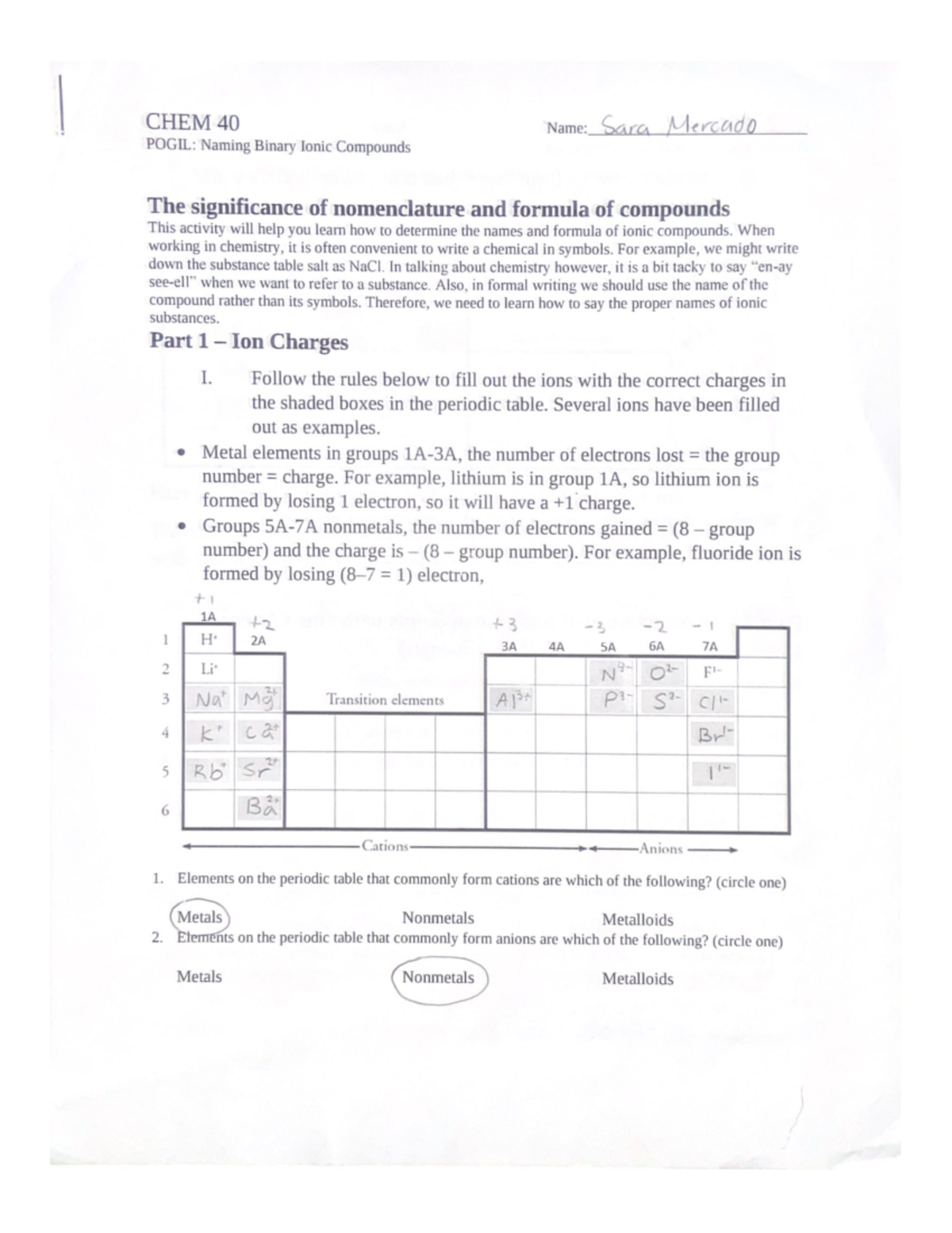 CHEM 40 - Solving general chem equations - CHEM 40 Name: Sara Mercado ...