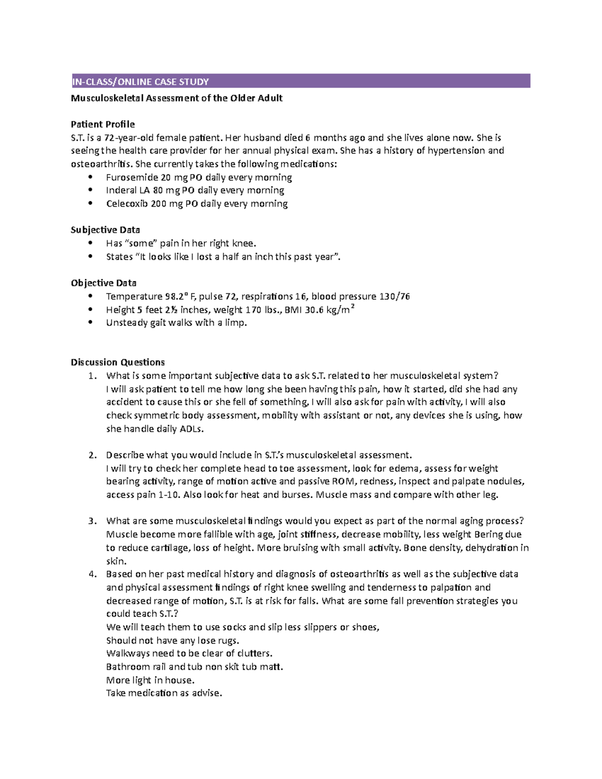 Musculoskeletal Case Study without Answers - IN-CLASS/ONLINE CASE STUDY ...