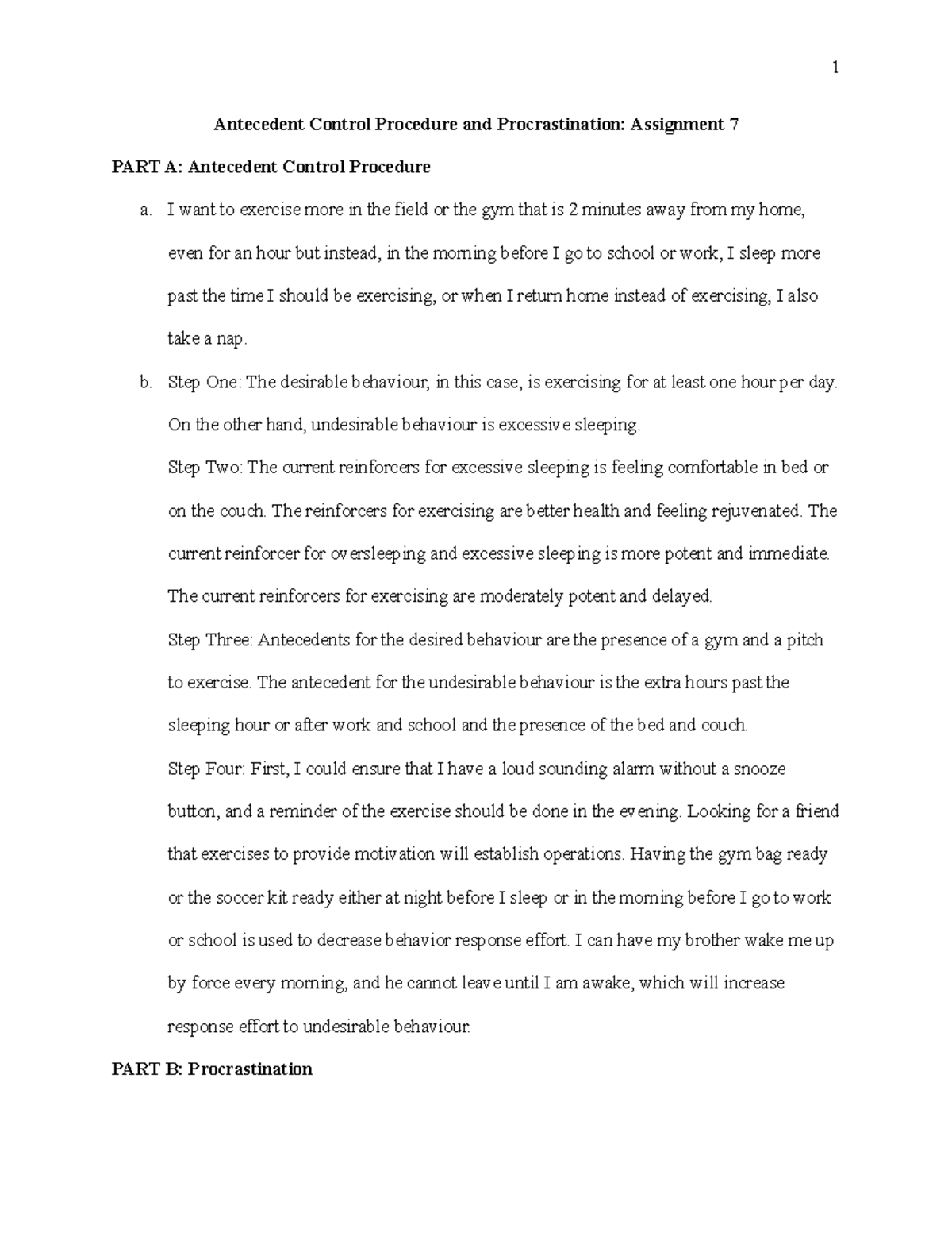 Antecedent Control Procedure and Procrastination - I want to exercise ...