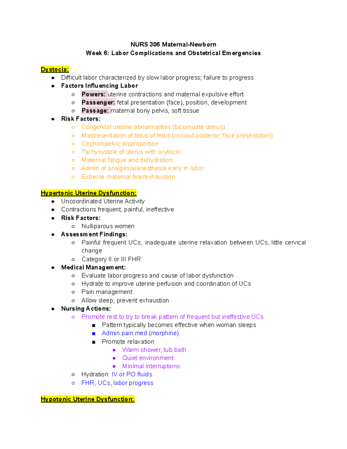 Week6 Labor Complicationsand Obstetrical Emergencies - NURS 306 ...