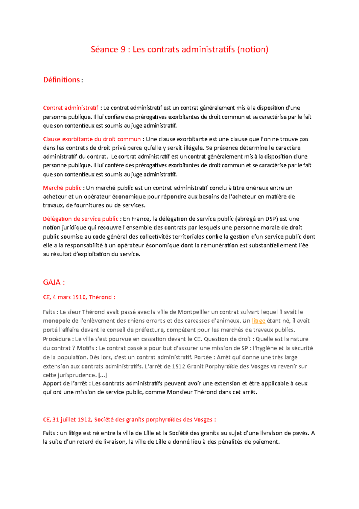 Séance-9 - Séance 9 : Les contrats administratifs (notion) Définitions ...