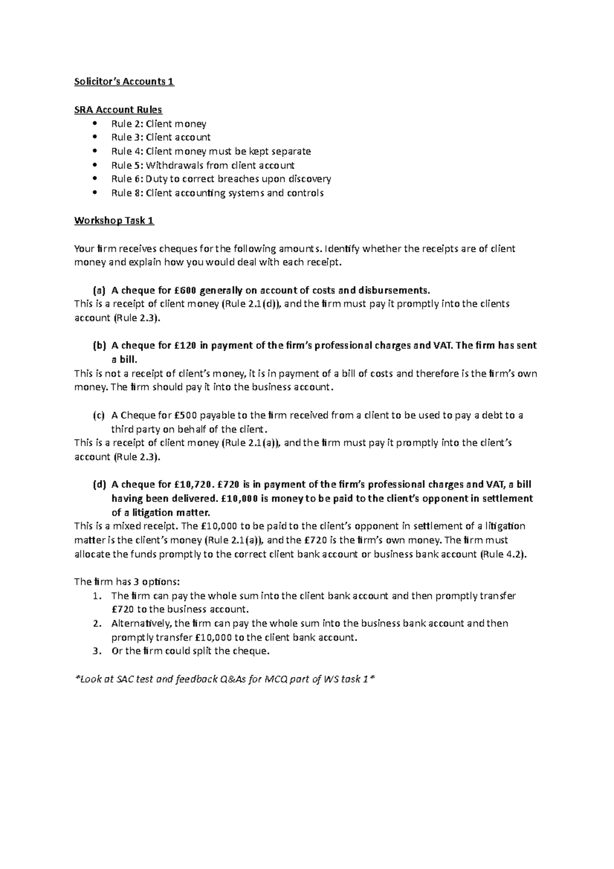 Solicitors Accounts - Identify whether the receipts are of client money ...