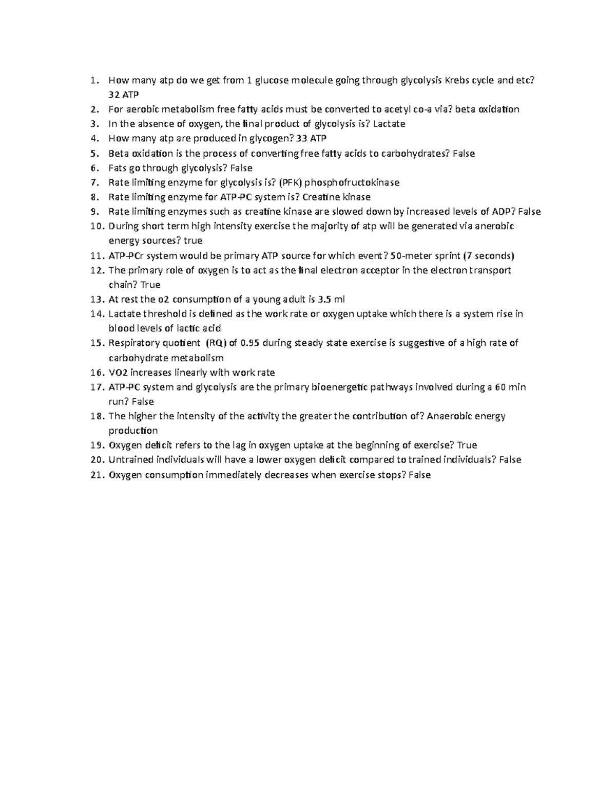 Review questions for exam 1 - How many atp do we get from 1 glucose ...