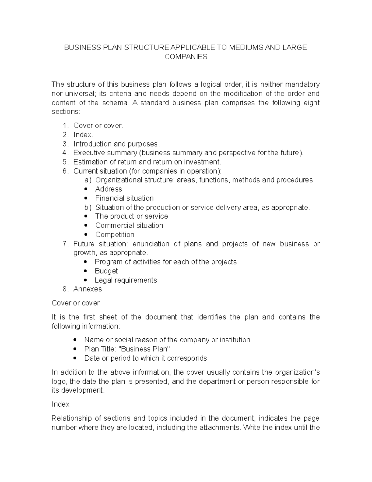 BUSINESS PLAN STRUCTURE APPLICABLE TO MEDIUMS AND LARGE COMPANIES business-plan-structure-applicable-to-mediums-and-large-companies