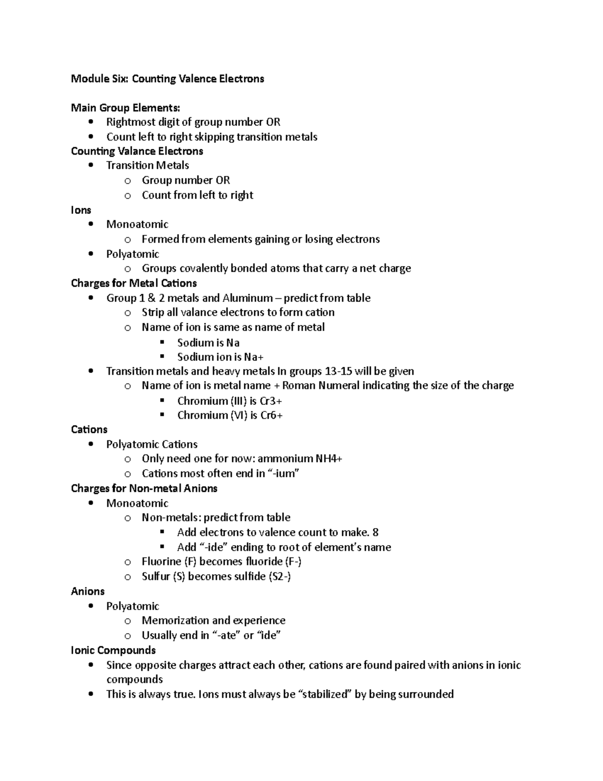 Module Number Six - Module Six: Counting Valence Electrons Main Group ...