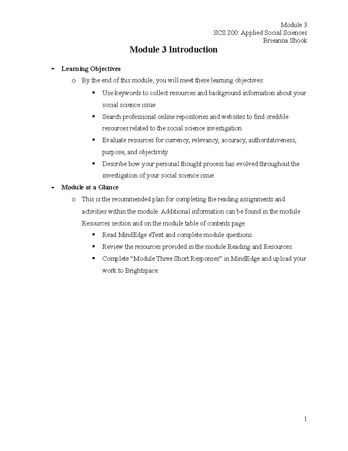 Module 3 Introduction - Module 3 SCS 200: Applied Social Sciences Brieanna Shook Module 3 - Studocu