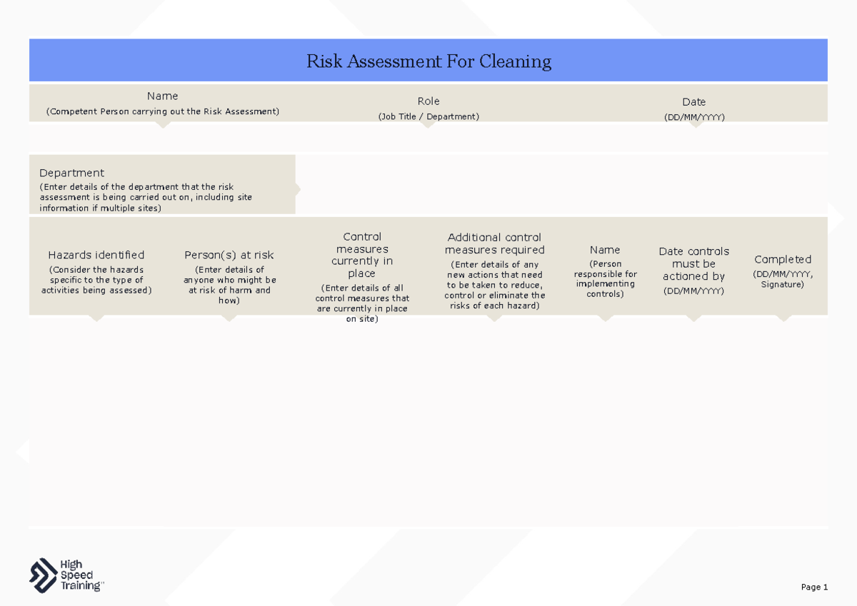 Risk Assessment For Cleaning Template - Risk Assessment For Cleaning ...