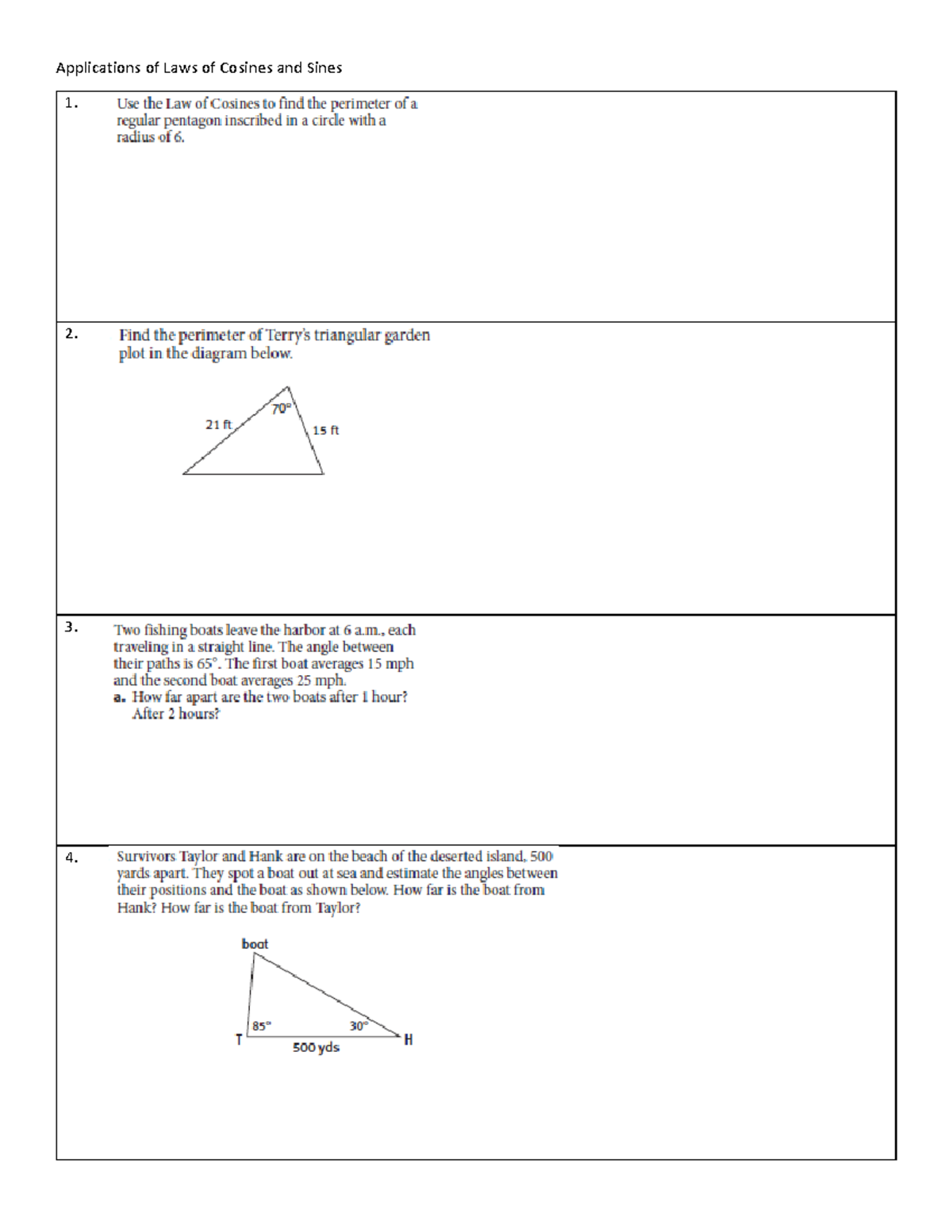 Applications of Laws of Cosines and Sines - 2. 3. 4. - Studocu