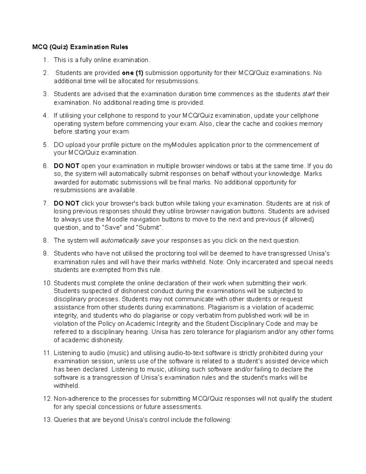 MCQ Examination rules 2023 - MCQ (Quiz) Examination Rules 1. This is a ...