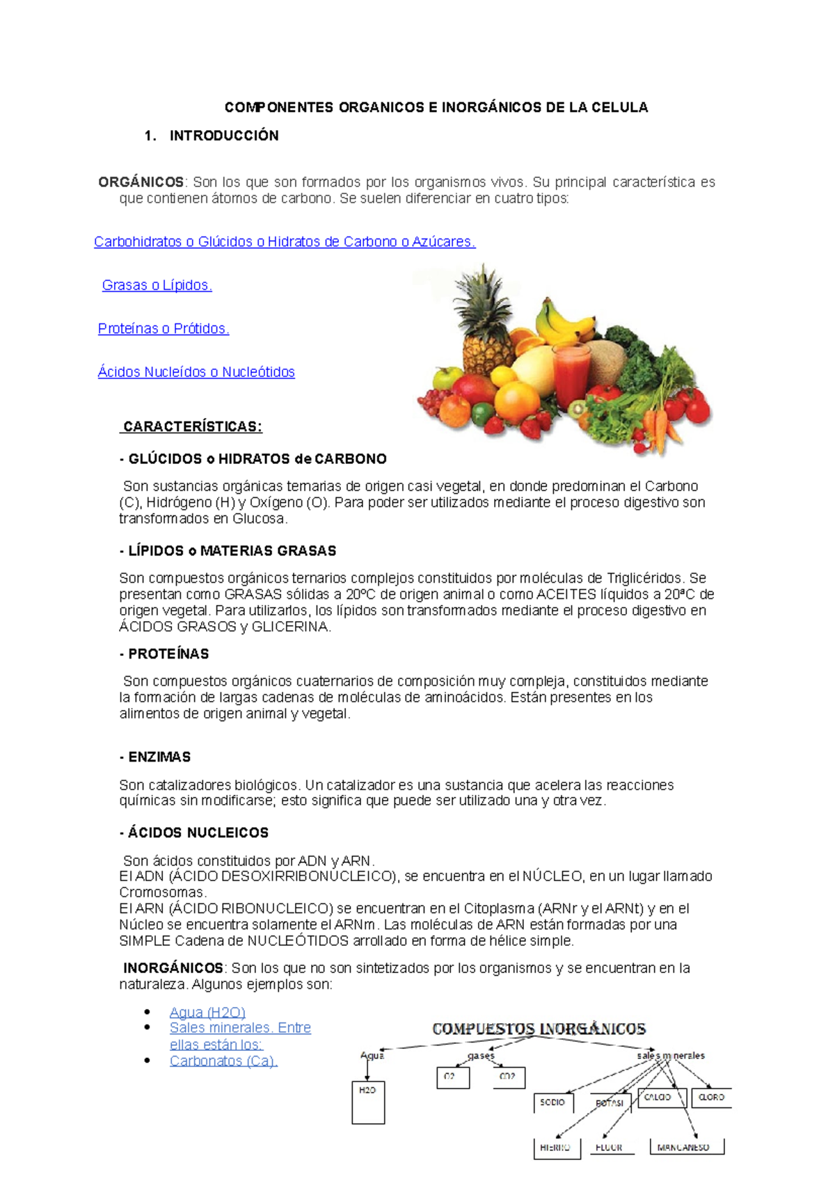 Componentes organicos e inorgánicos de la celula - COMPONENTES ...