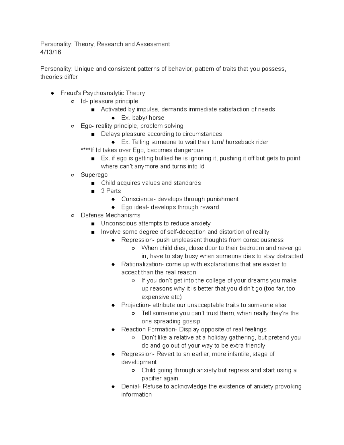 Personality Theory, Research and Assessment - PSY 1000 - Villanova ...