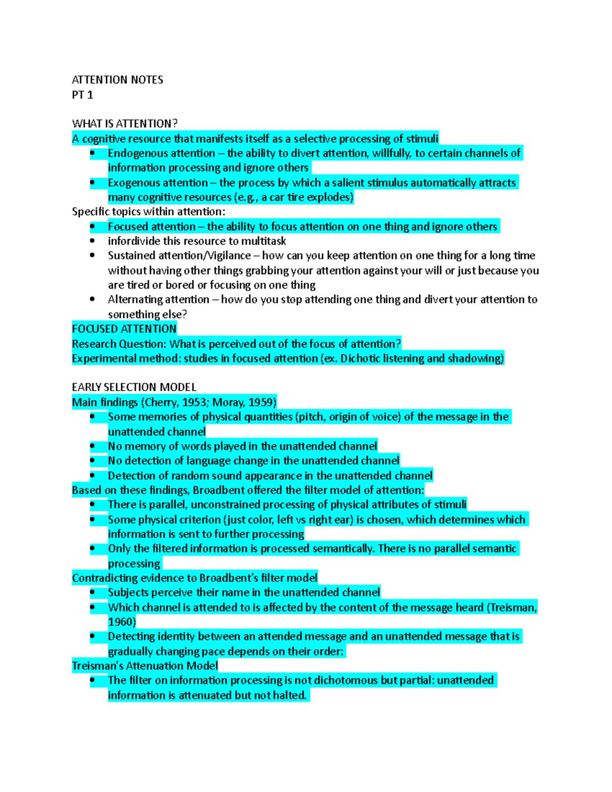 Attention Notes - Dr. Lerner - ATTENTION NOTES PT 1 WHAT IS ATTENTION ...