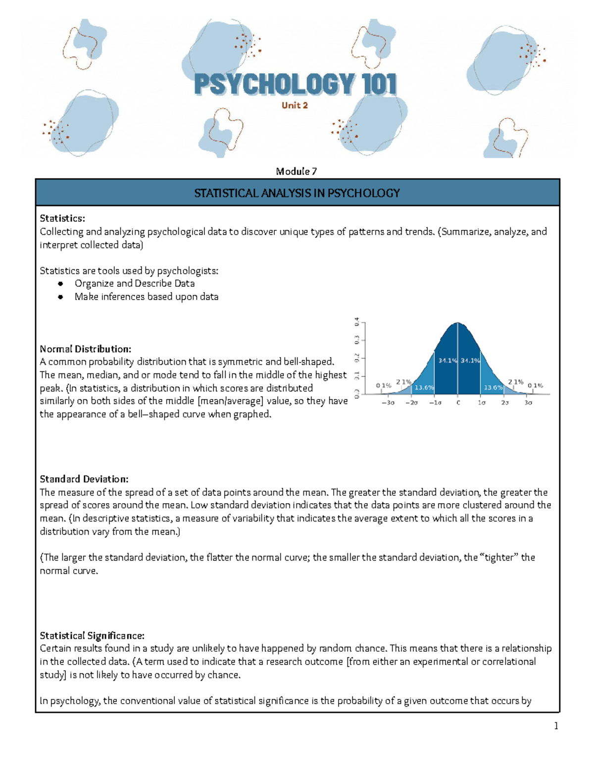 Copy of #4 - Unit 2 Statistical Analysis in Psychology - Module 7 ...