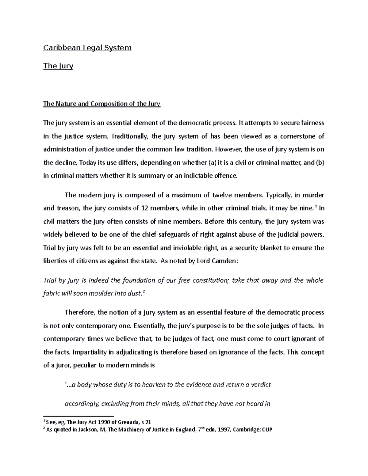 Lect. 6.2 The Jury System - Caribbean Legal System The Jury The Nature ...