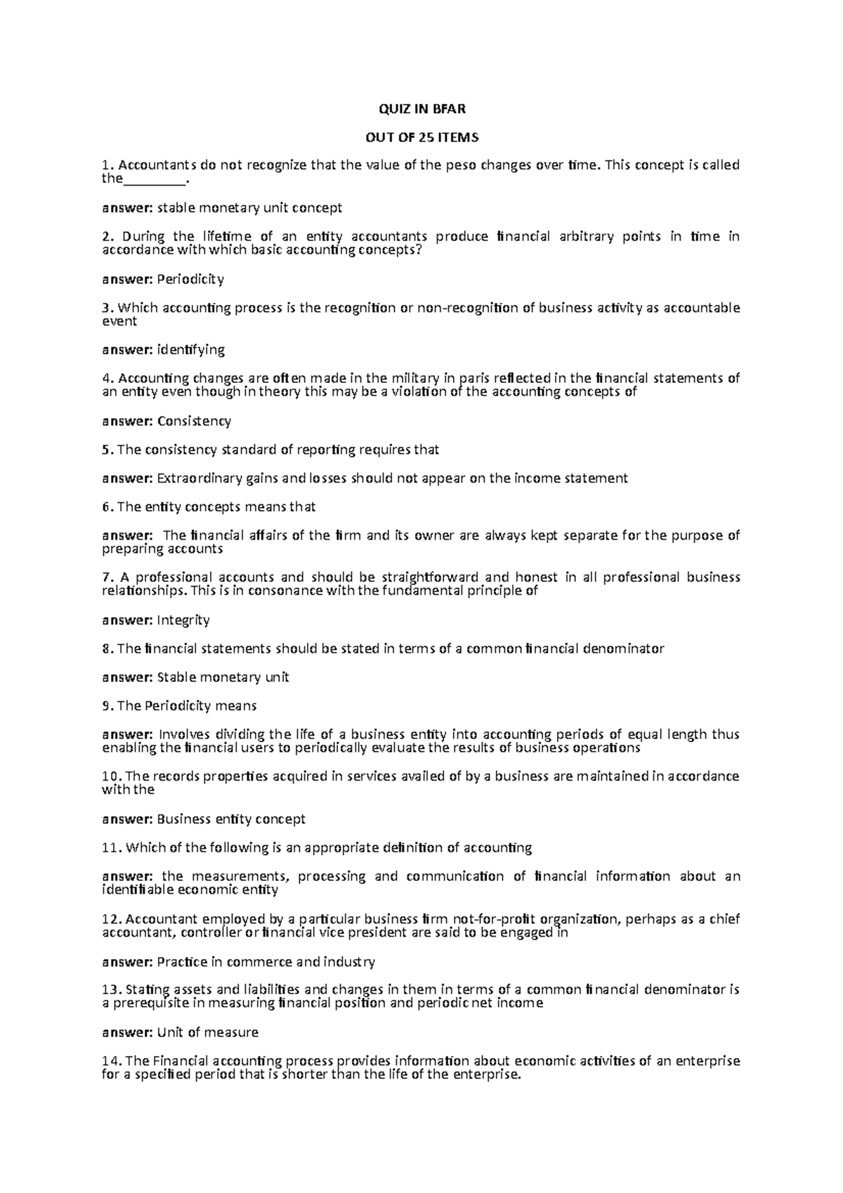 Quiz no. 1 in BFAR (25 items) - QUIZ IN BFAR OUT OF 25 ITEMS ...