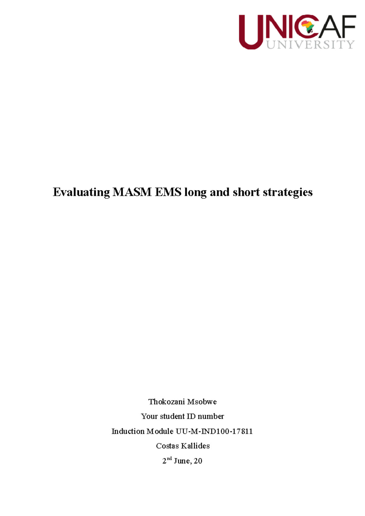 Evaluating long and short strategy - Evaluating MASM EMS long and short ...