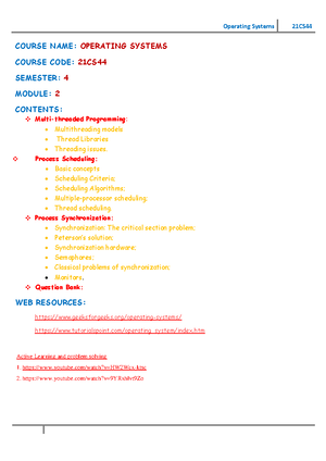 Module-3 - notes - COURSE NAME: OPERATING SYSTEMS COURSE CODE: 21 CS 44 ...
