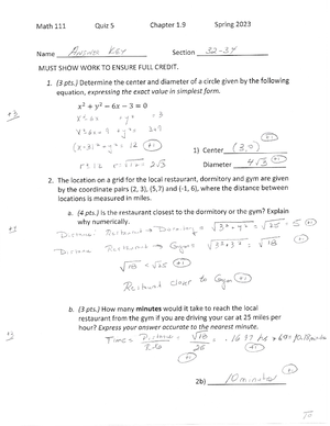 Math 111 Quiz 6 Answer Key Spring 2023 - 01.640.111 - Studocu