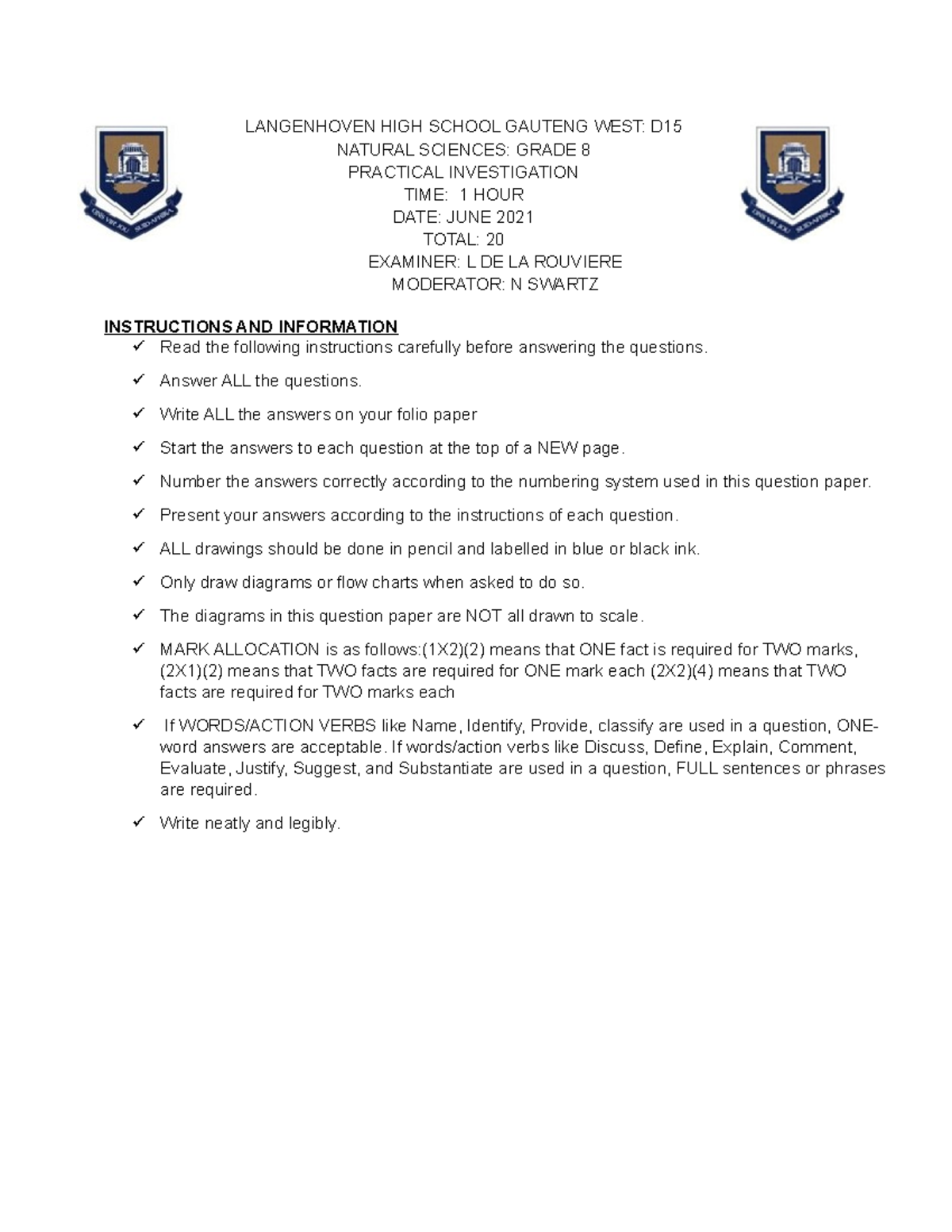 Grade 8 Practical TASK or Investigation Assessment TASK Exemplar Term 2 ...