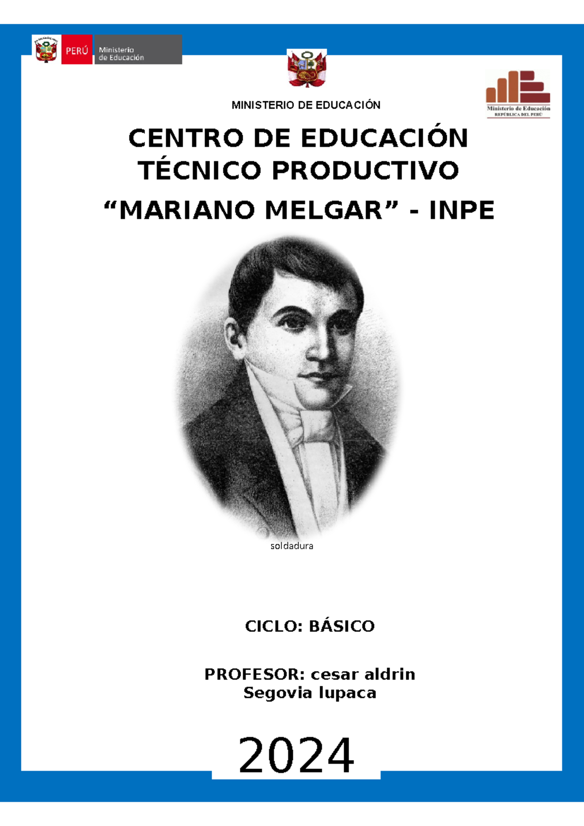 Caratula Color - soldadura CENTRO DE EDUCACIÓN TÉCNICO PRODUCTIVO ...