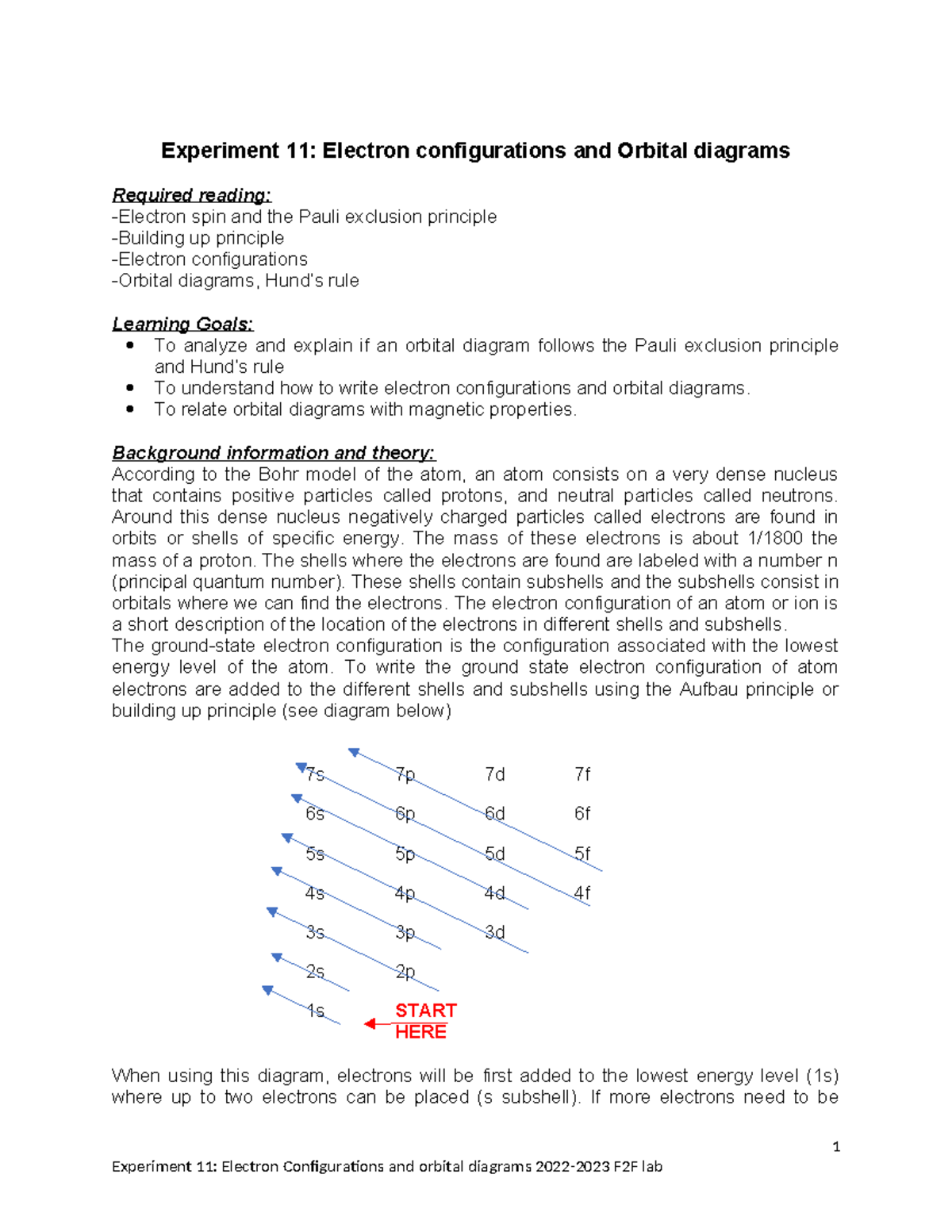 Experiment 11- Electron configurations and Orbital diagrams Fall 2022 ...