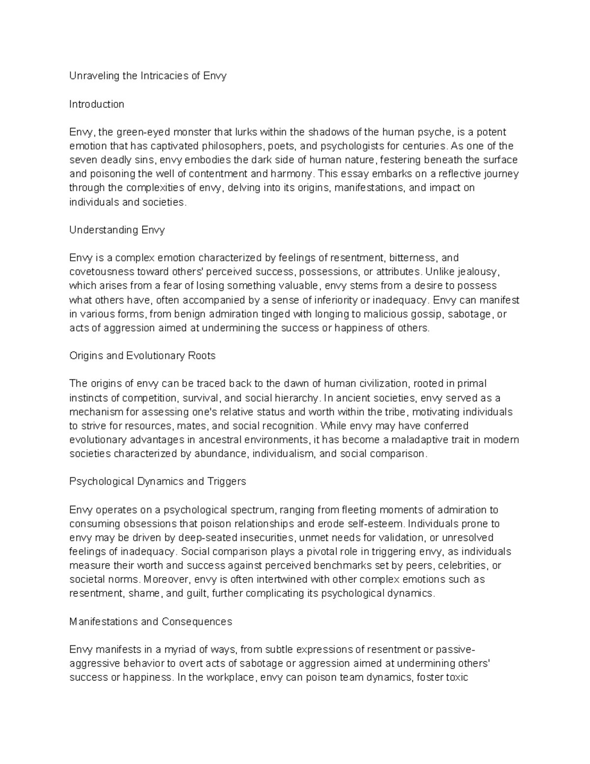 Unraveling the Intricacies of Envy - Unraveling the Intricacies of Envy ...